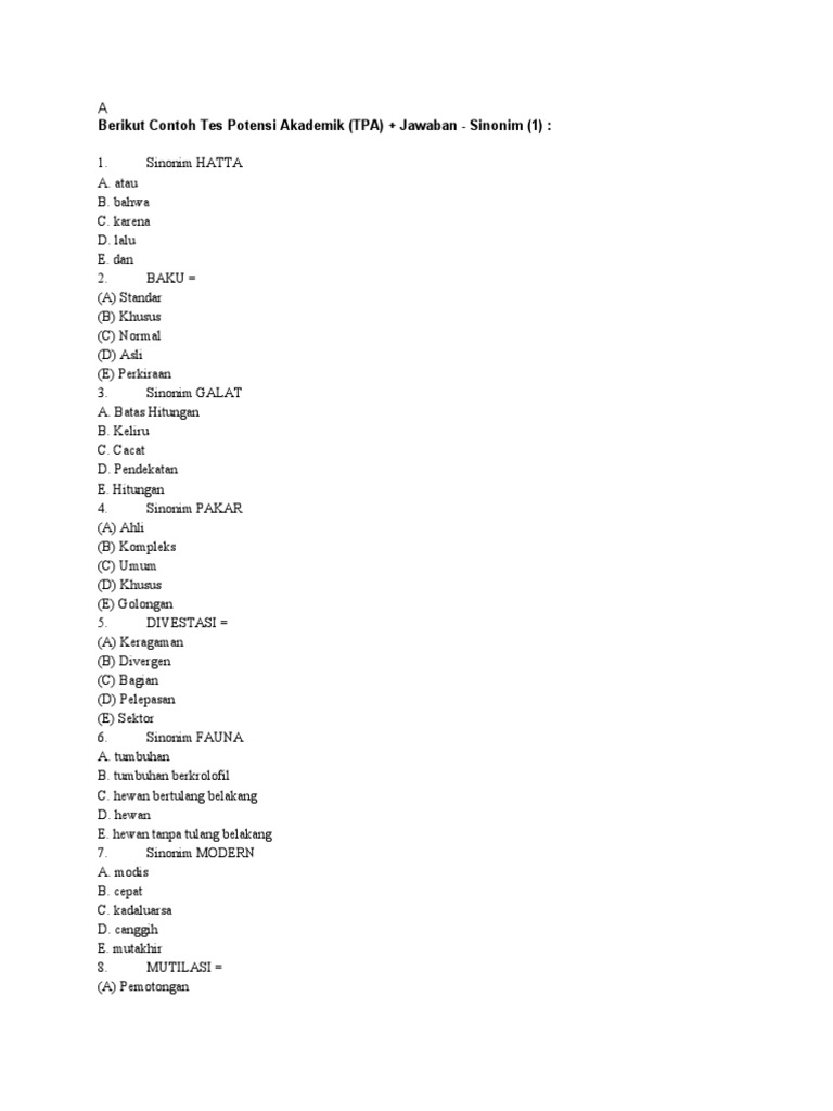 Berikut Contoh Tes Potensi Akademik | PDF