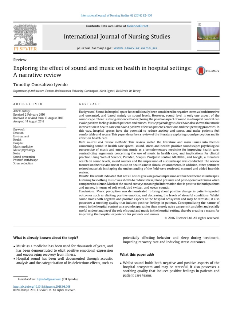 Exploring The Effect of Sound and Music On Health in Hospital Settings ...