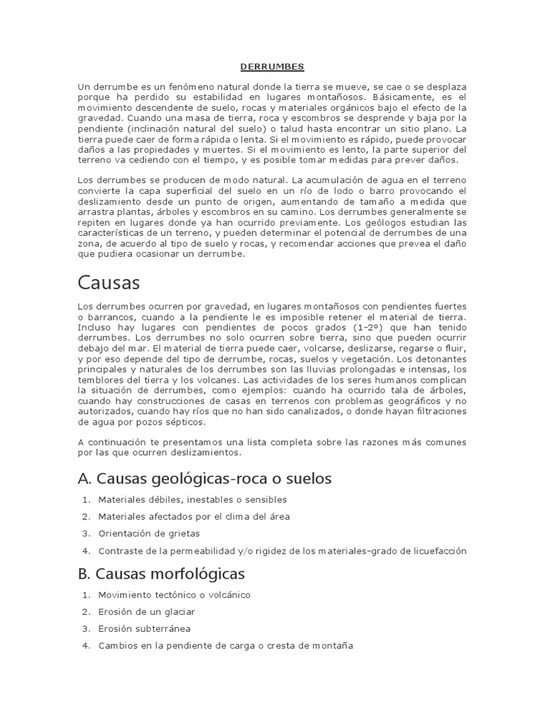 Definicion de Derrumbes | PDF | Tierra | Suelo
