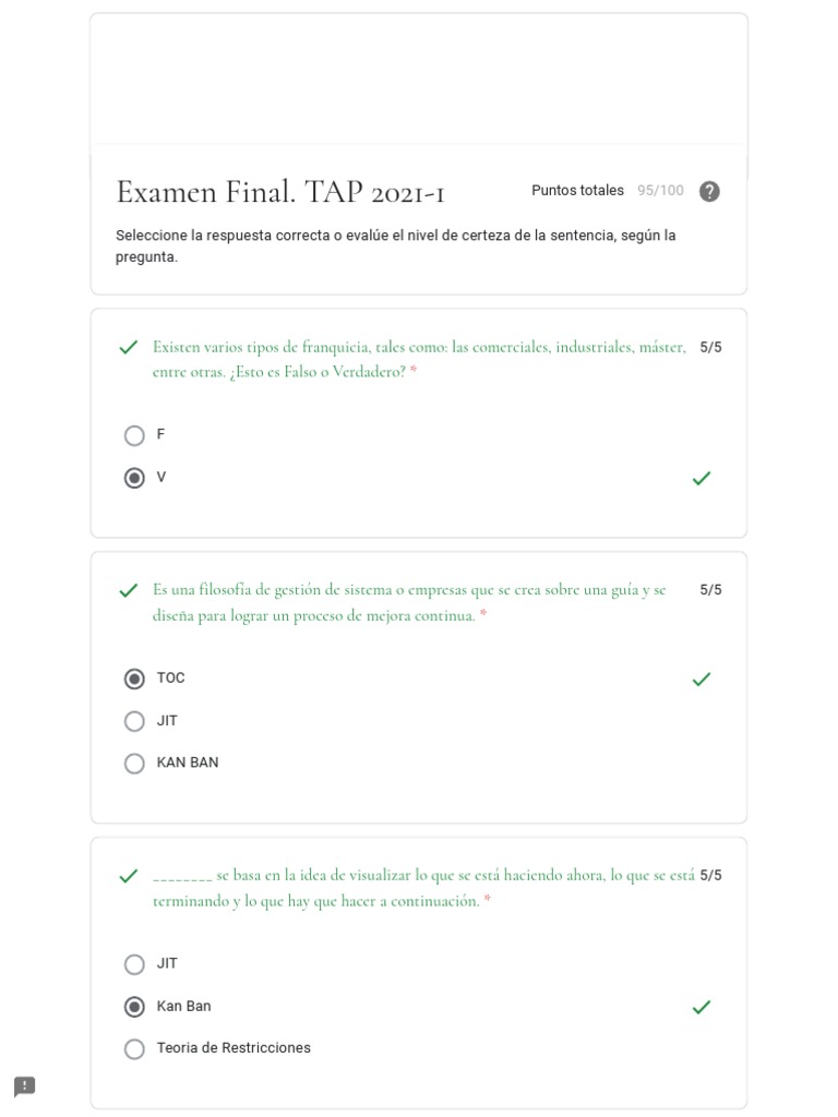 Examen Final. TAP 2021-1 | PDF | Franquiciamiento | Prueba (evaluación)
