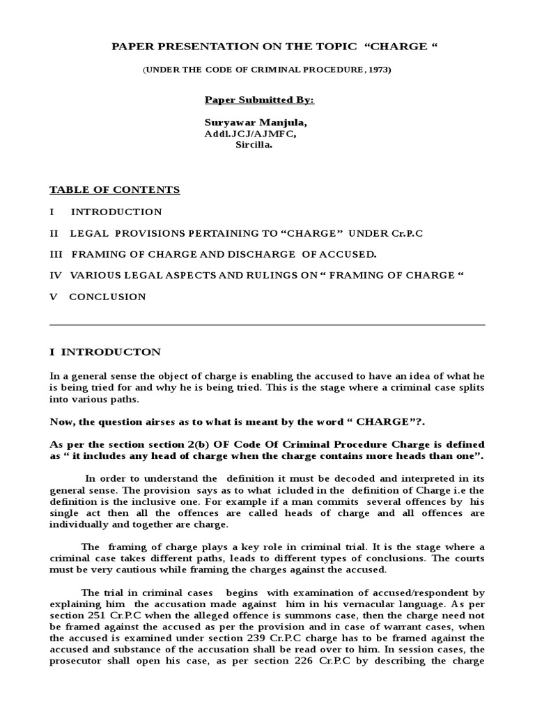Charge Under CRPC | PDF | Criminal Procedure In South Africa | Crime ...