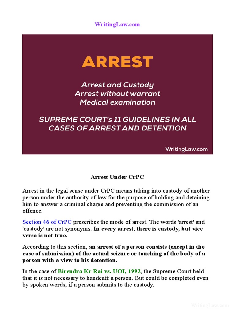 Arrest Under CRPC | PDF | Arrest | Search And Seizure