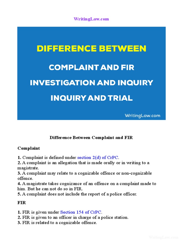 Complaint, FIR, Investigation, Inquiry, and Trial Under CRPC | PDF ...
