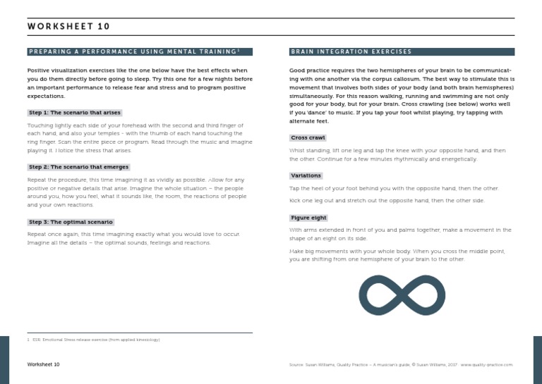Worksheet 10: Brain Integration Exercises Preparing A Performance Using Mental Training | PDF ...