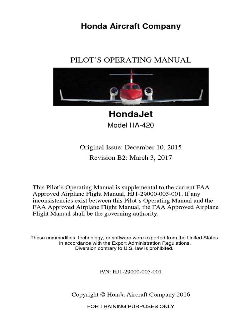Honda HA420 HondaJet Pilot Operating Manual | PDF | Empennage | Components