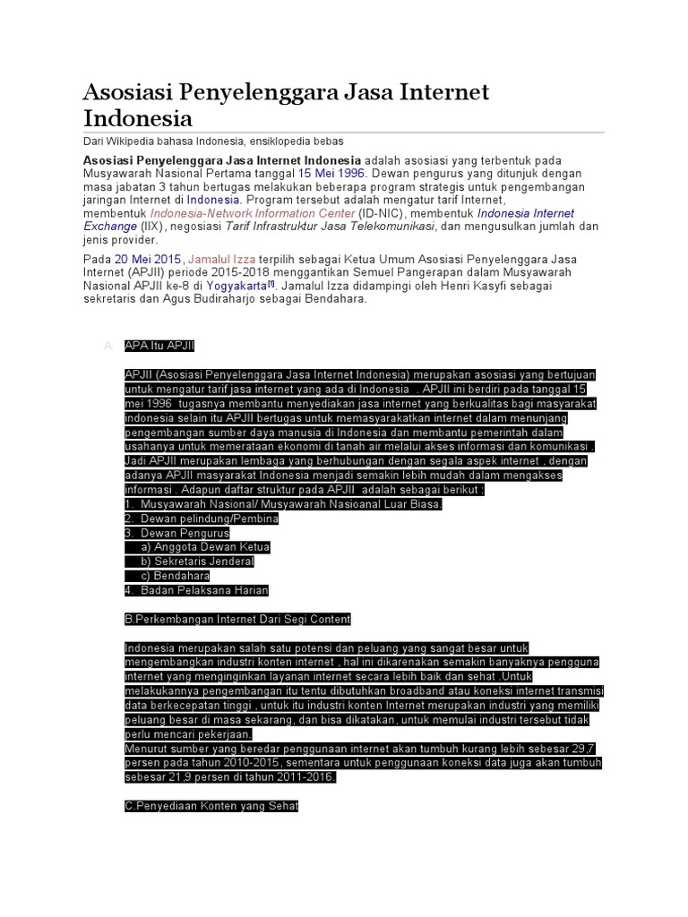 Asosiasi Penyelenggara Jasa Internet Indonesia | PDF