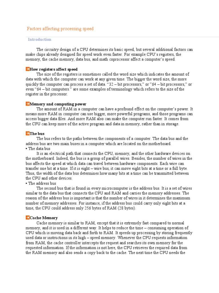 Factors Affecting Processing Speed | PDF | Random Access Memory | Cpu Cache