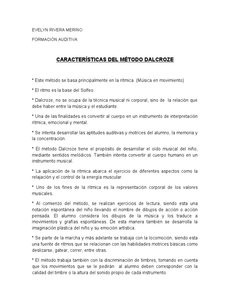 Método Dalcroze: Educación Musical Activa | PDF