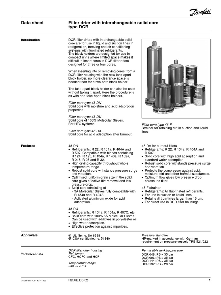 Data Sheet Filter Drier With Interchangeable Solid Core Type DCR | PDF ...