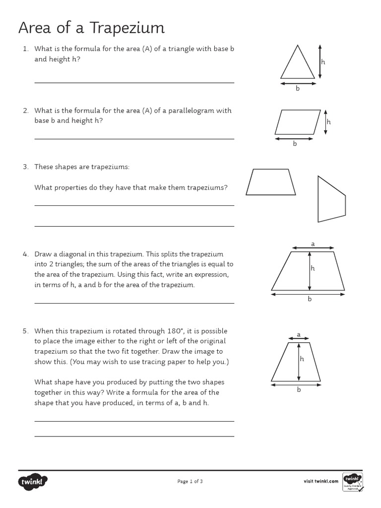 Area of Trapezium Worksheet Class 8 | PDF | Area | Triangle