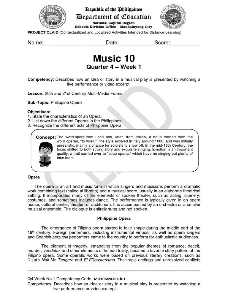 Music 10: Quarter 4 - Week 1 | PDF | Performing Arts