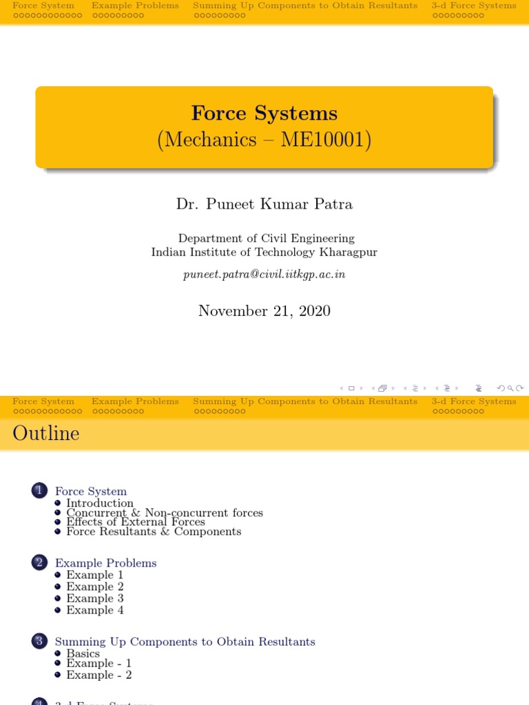 Force Systems (Mechanics - ME10001) : Dr. Puneet Kumar Patra | PDF ...
