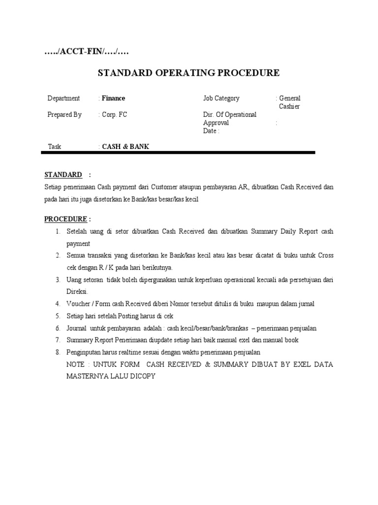 Sop Cash Payment | PDF