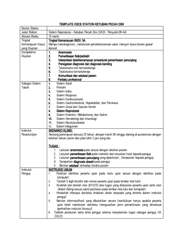 Template Osce Station Ketuban Pecah Dini | PDF