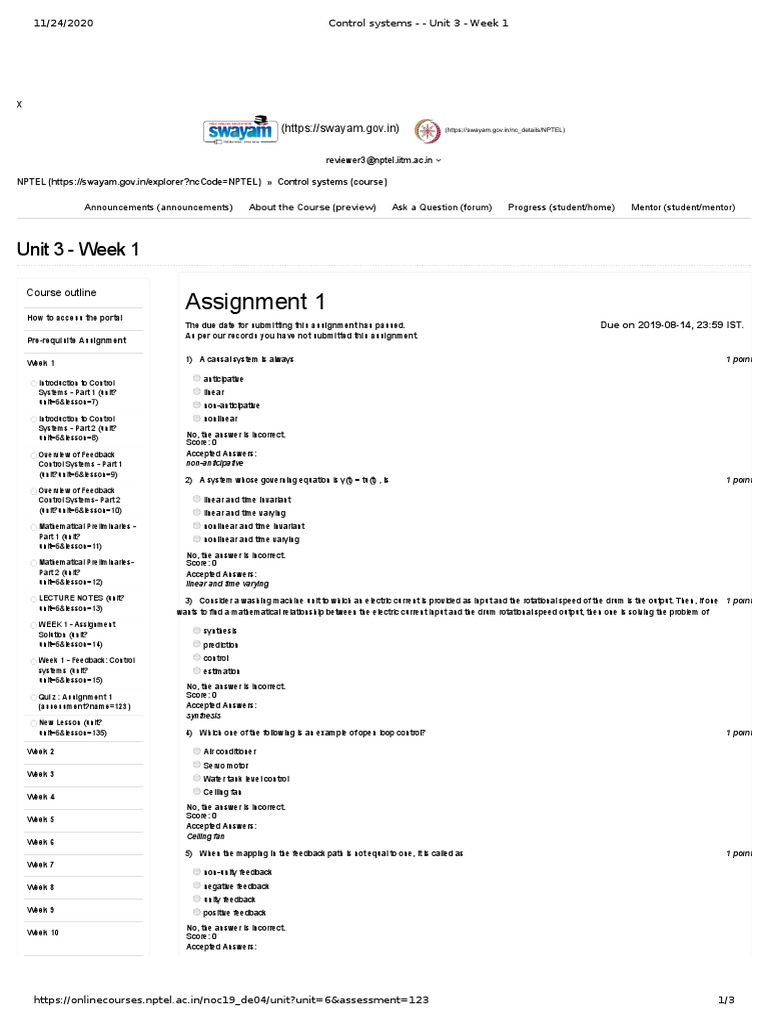 Noc19 De04 Assignment Week 1 | PDF | Control Theory | Feedback