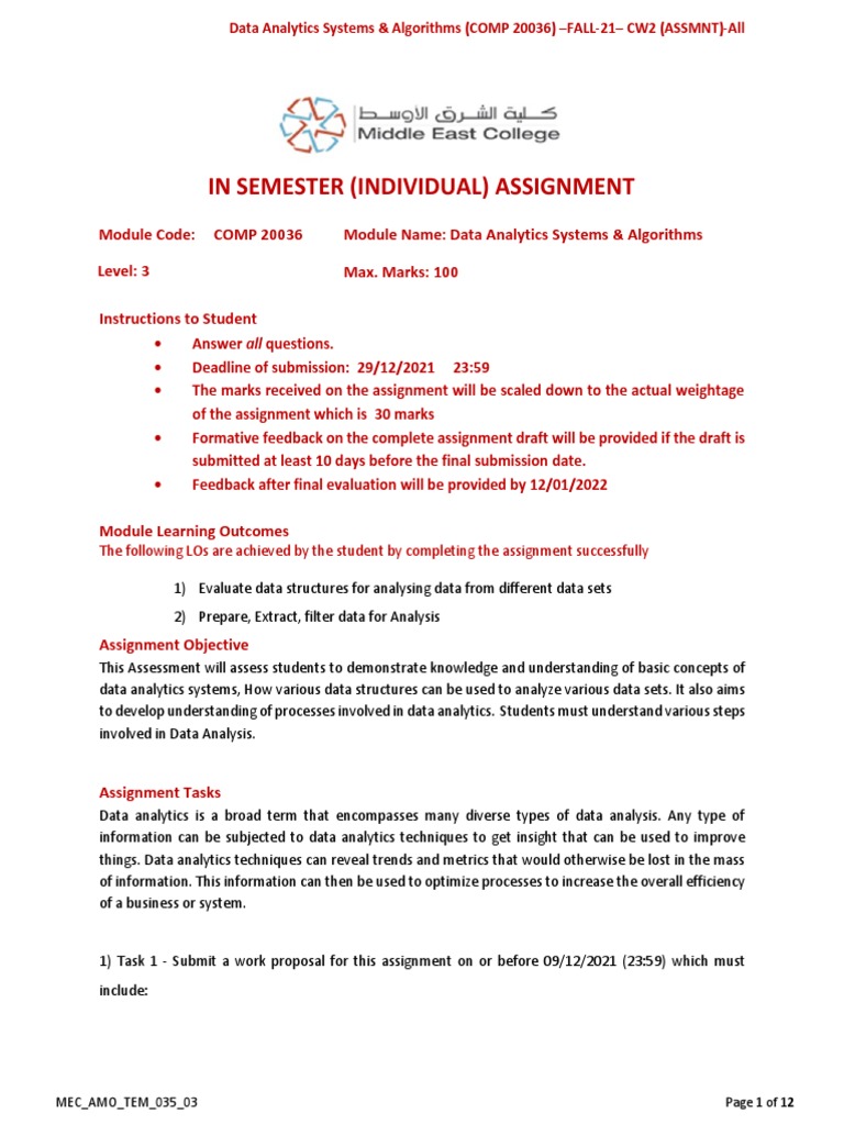 Data Analytics Systems & Algorithms (COMP 20036) –FALL-21– CW2 (ASSMNT)-All | PDF | Analytics ...