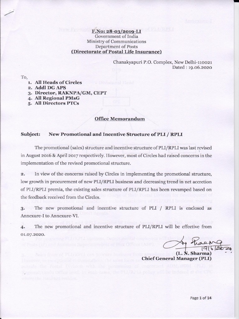 New Promotional & Incentive Structure of PLI & RPLI | PDF | Insurance ...