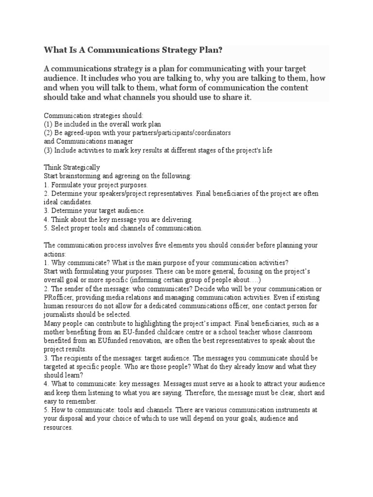 What Is A Communications Strategy Plan | PDF | Communication | Target ...