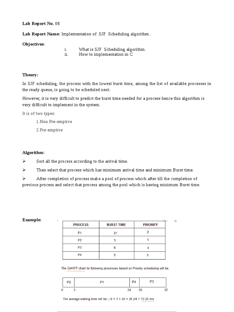 Lap No-08 - Implementation of SJF Scheduling Algorithm | PDF