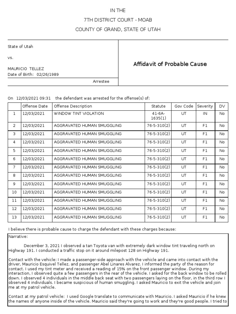 Mauricio Tellez Probable Cause Statement | PDF | Crime & Violence ...