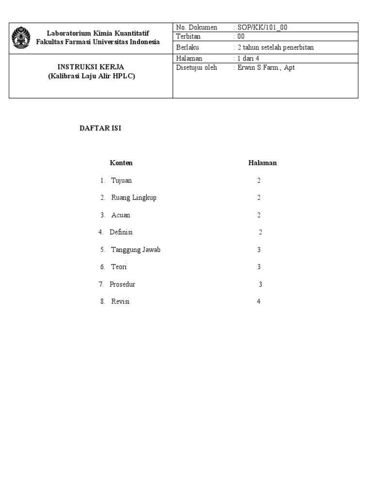 SOP Kalibrasi Laju Alir HPLC | PDF