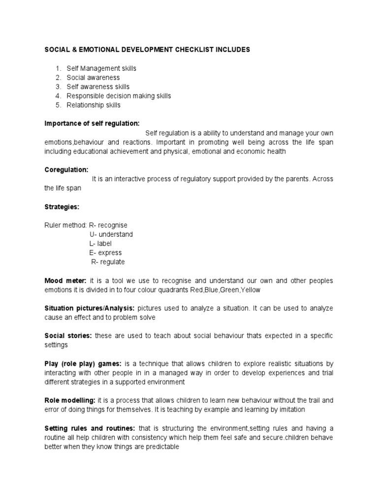 Social & Emotional Development Checklist Includes | PDF | Feeling ...