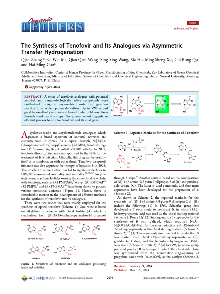 The Synthesis of Tenofovir and Its Analogues Via Asymmetric Transfer Hydrogenation | PDF ...