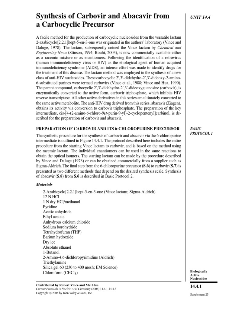 Synthesis of Carbovir and Abacavir From A Carbocyclic Precursor | PDF ...