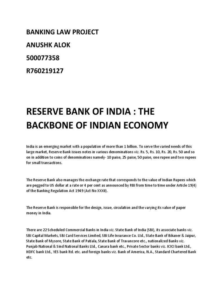 Banking Project | PDF | Reserve Bank Of India | Money