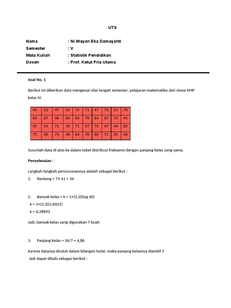UTS Statistik Pendidikan - Ni Wayan Eka Damayanti | PDF