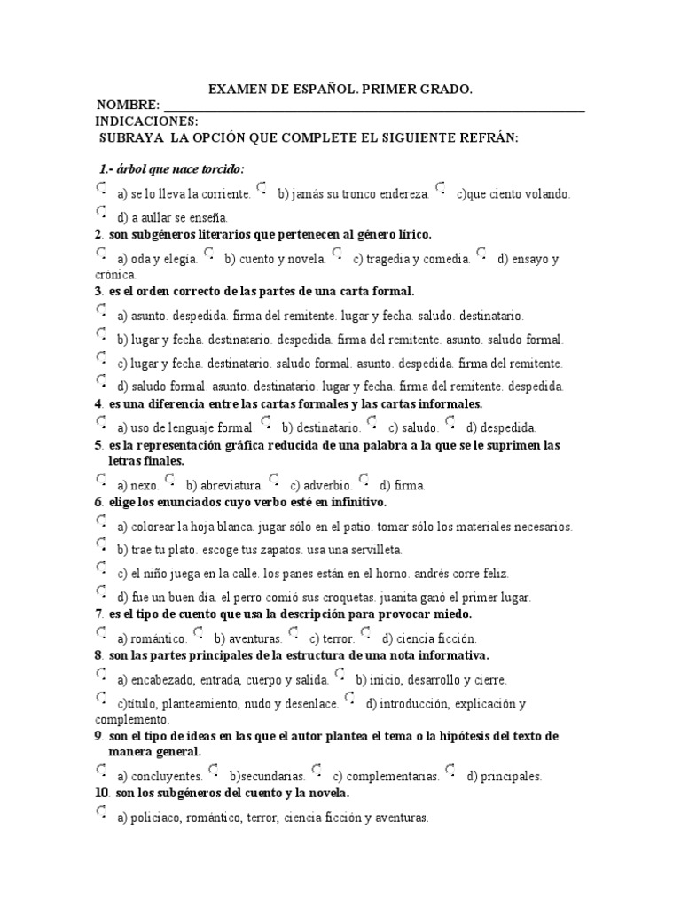 Examen de Español 1,2,3. | PDF | Verbo | Ensayos