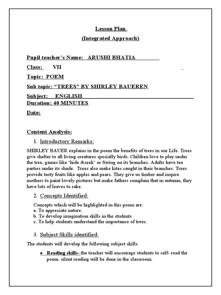 Lesson Plan (Integrated Approach) : 1. Introductory Remarks | PDF ...