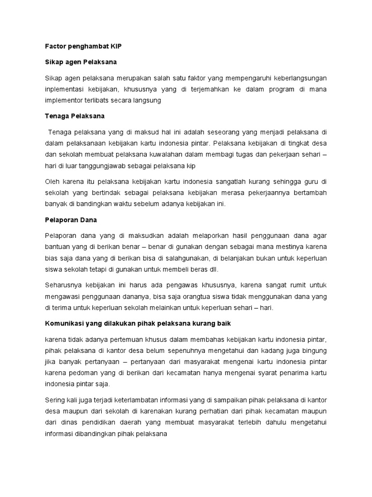 Faktor penghambat dan pendukung KIP | PDF