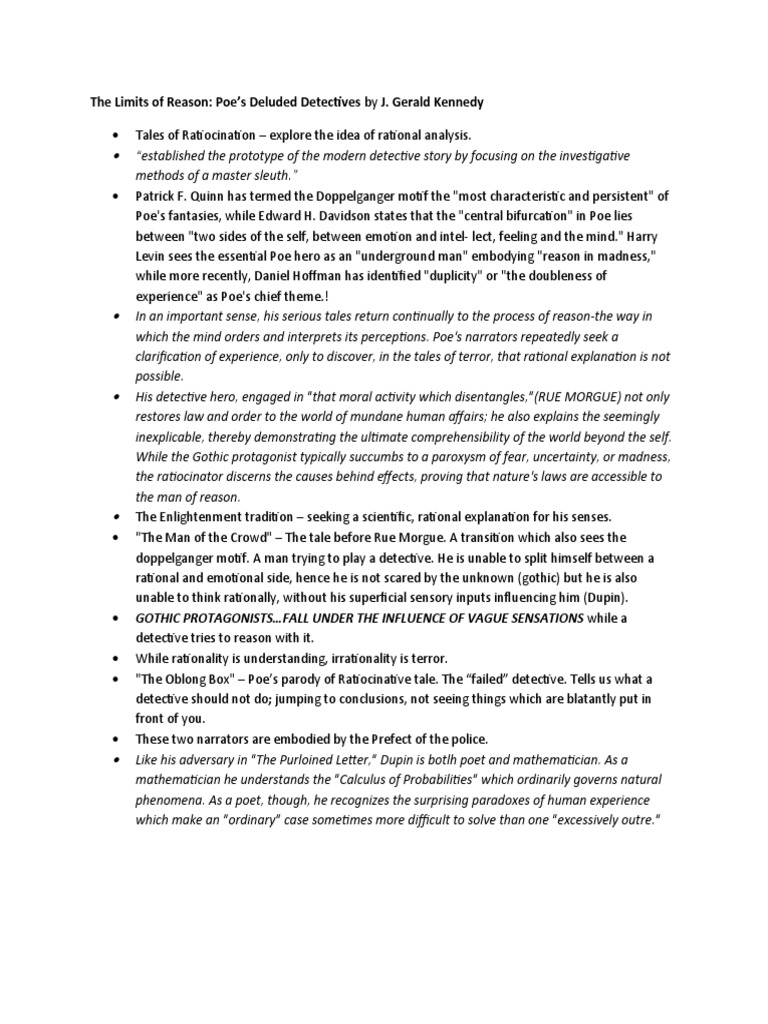 The Limits of Reason: Poe's Deluded Detectives by J. Gerald Kennedy ...