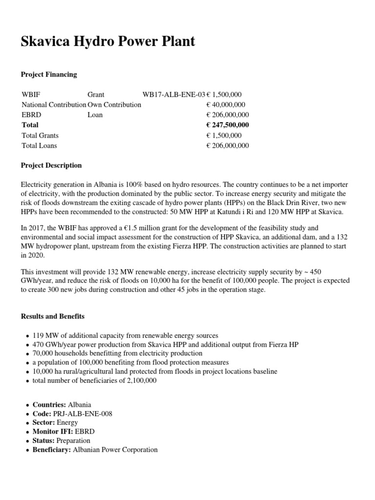 Skavica Hydro Power Project Overview | PDF | Technology & Engineering