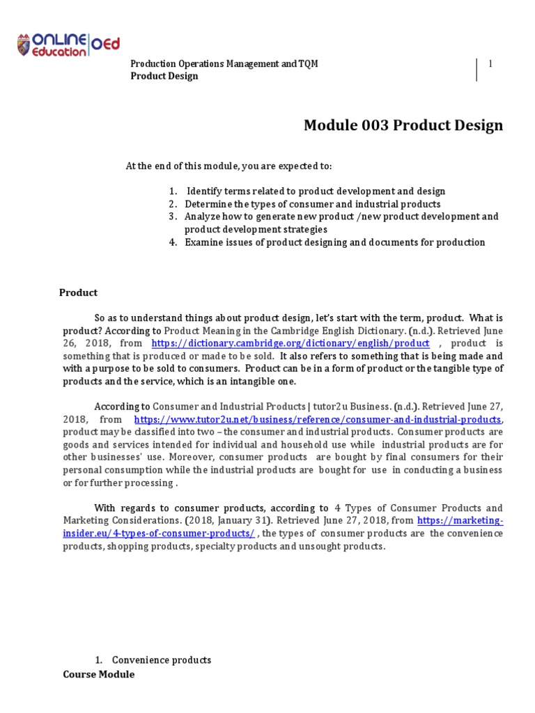 Lesson 3 - Module 003 Product Design | PDF | Marketing | Final Good