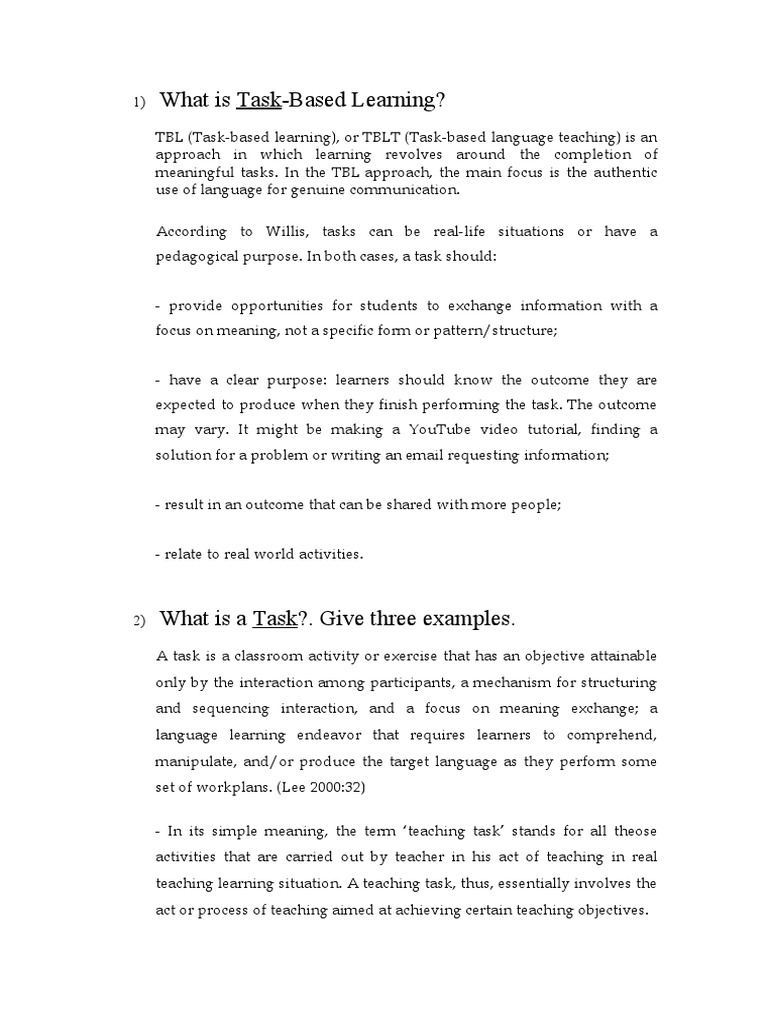 What Is Task-Based Learning? | PDF | Cognition | Pedagogy