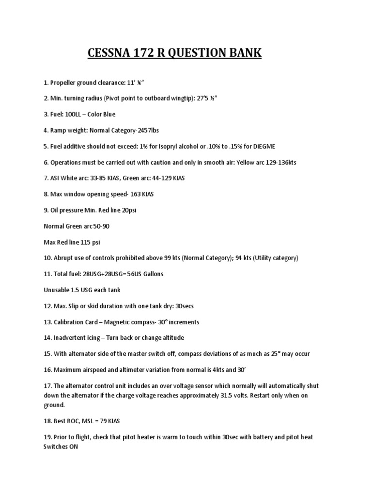 Cessna 172 R Question Bank | PDF | Landing Gear | Flap (Aeronautics)