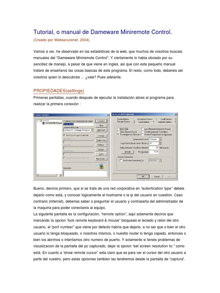 Manual de Dameware Mini Remote Control. | PDF | ciberespacio | Software