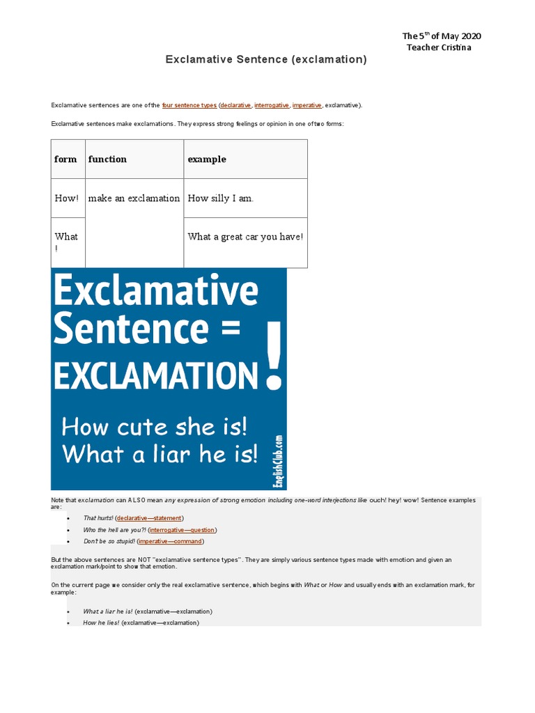 Exclamative Sentence (Exclamation) : Form Function Example | PDF ...