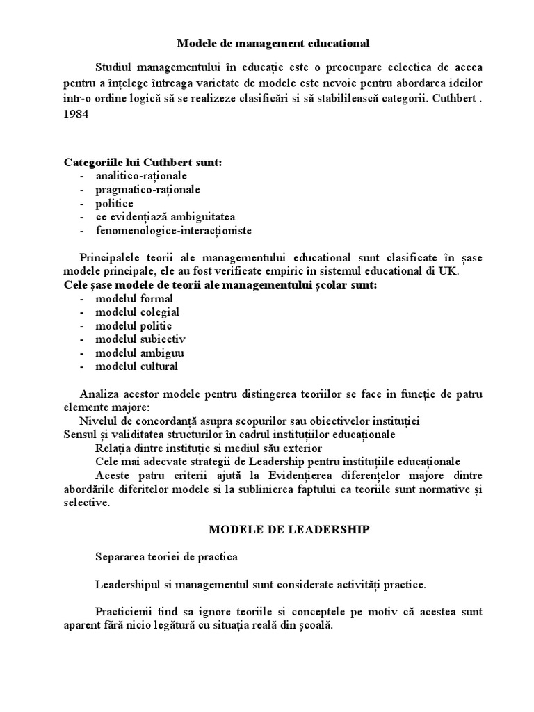 2 Modele de Management Educational | PDF