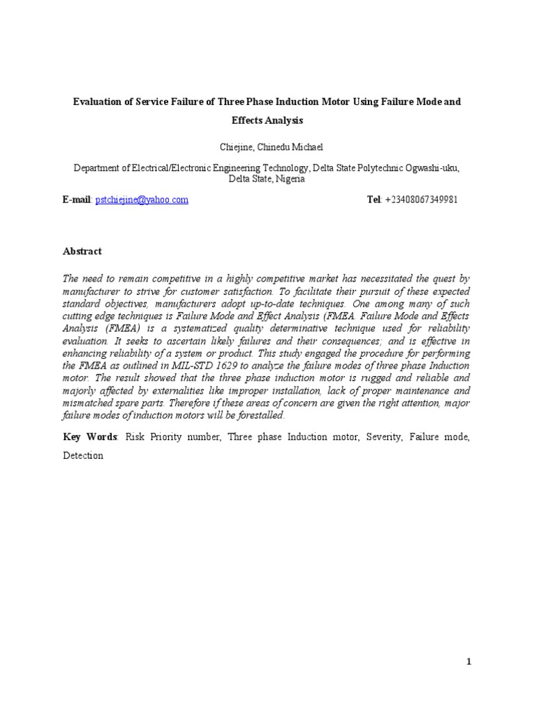Evaluation of Service Failure of Three Phase Induction Motor Using ...