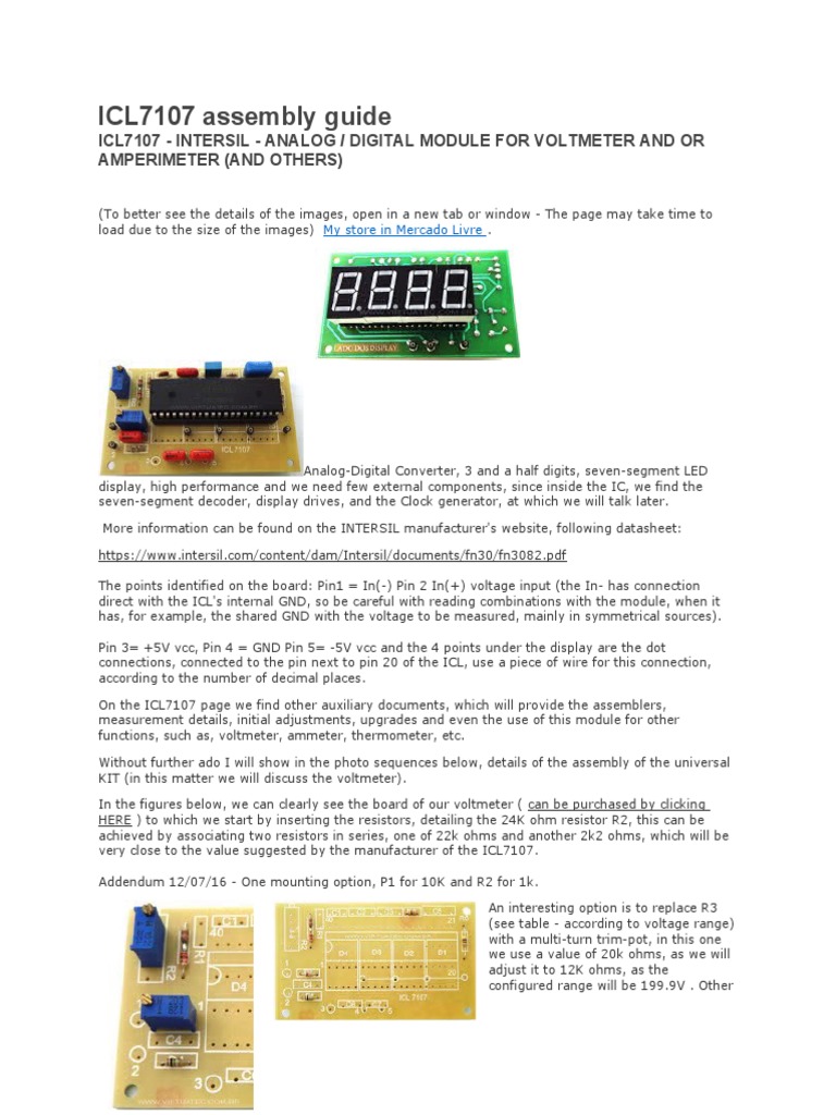 ICL7107 Assembly Guide: Icl7107 - Intersil - Analog / Digital Module ...