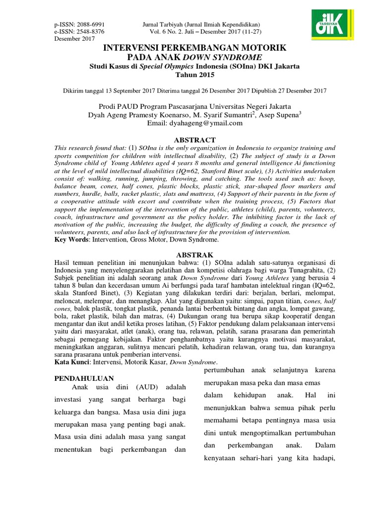 Intervensi Perkembangan Motorik Pada Anak Down Syn | PDF | Disabilitas
