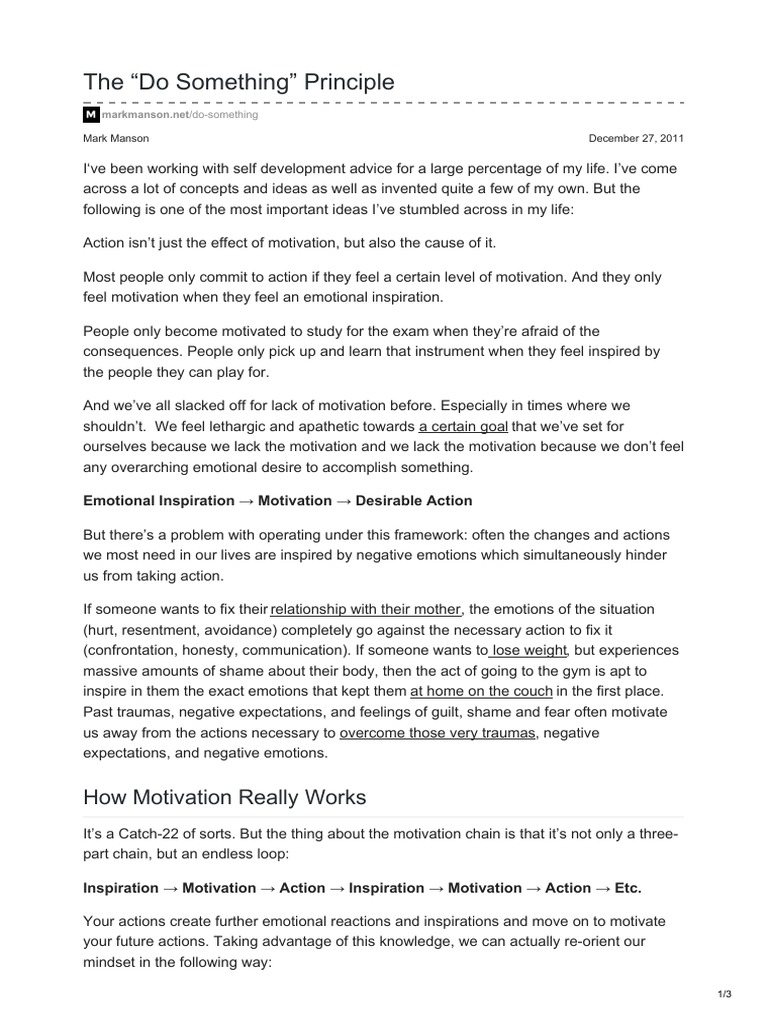 Mark Manson - The Do Something Principle | Download Free PDF | Motivational | Motivation
