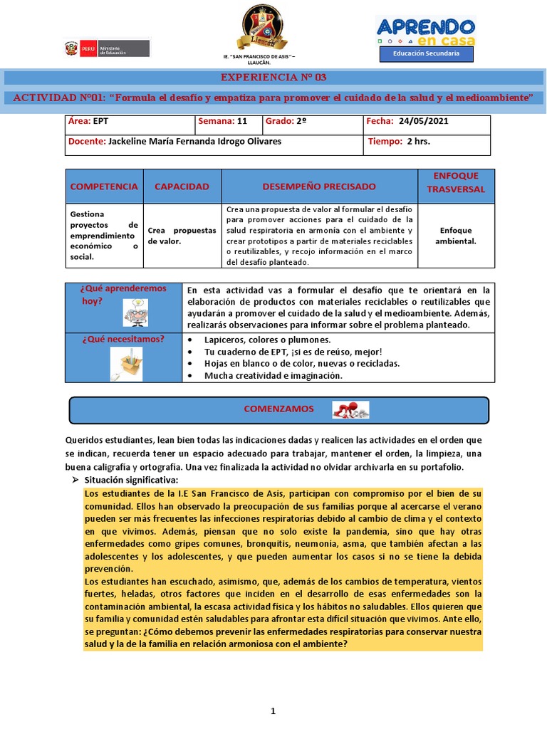 ACTIVIDAD N°01 E3 - 2 GRADO - EPT - Fernanda Idrogo | PDF | Observación | Diseño