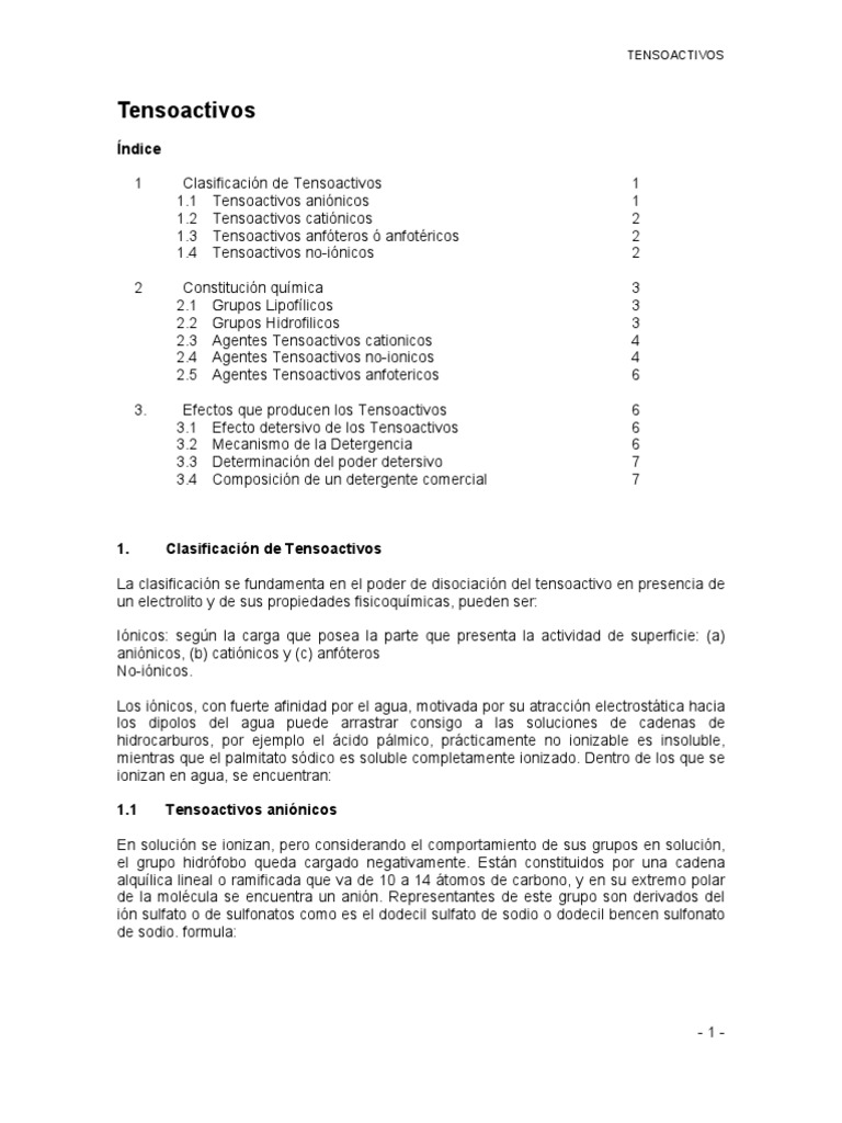 Clasificación y Ejemplos de Tensoactivos | PDF | Tensioactivo | Detergente