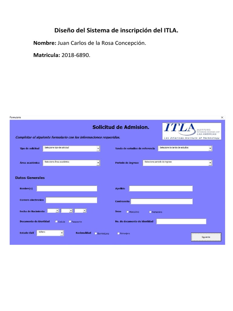 Diseño Del Sistema de Inscripción Del ITLA | PDF