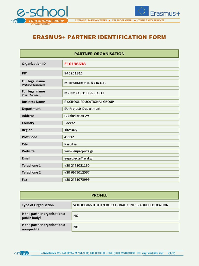 Erasmus+ Partner Identification Form | Download Free PDF | Educational ...