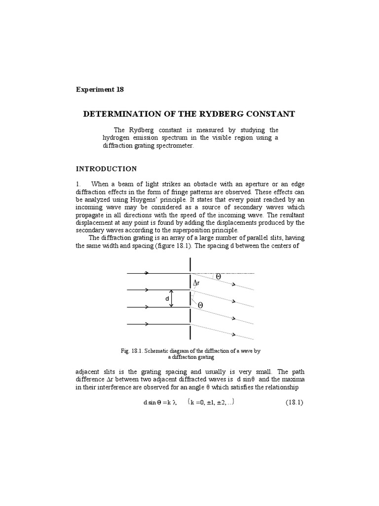 Determination of The Rydberg Constant: Experiment 18 | PDF ...